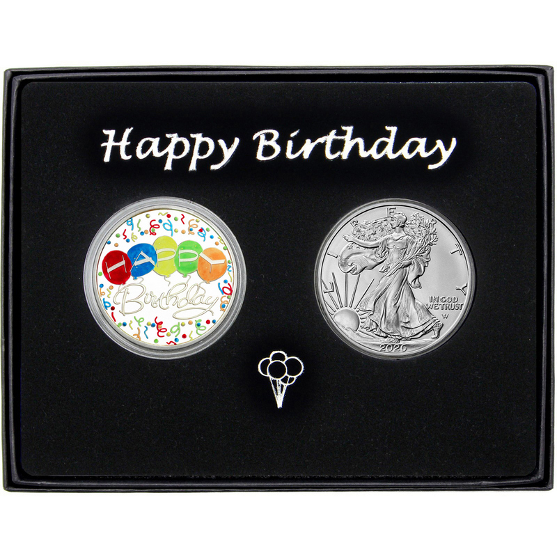 Enameled Birthday Gift Silver Round 2pc Set | SilverTowne