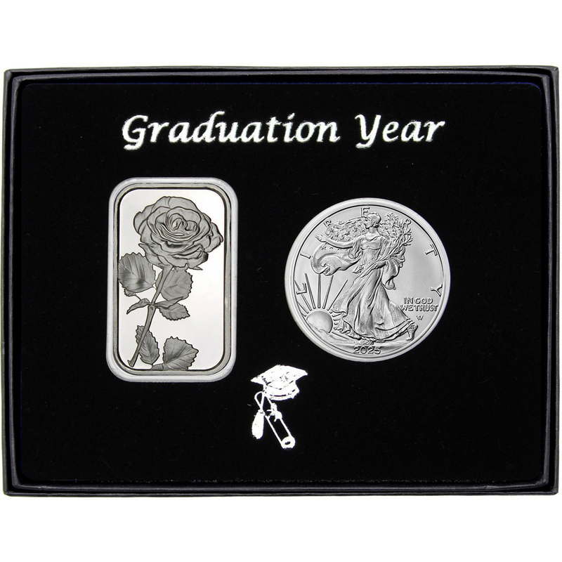 Graduation Year Rose Gift Silver Bar 2pc Set | SilverTowne